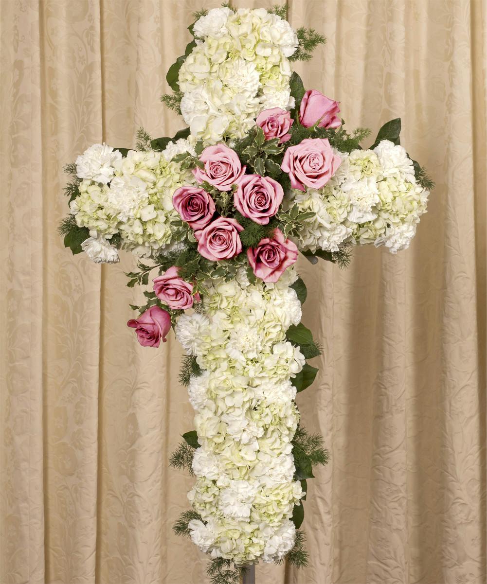 Pink and White Cross | Staten Island (NY) Same-Day Sympathy Flowers ...